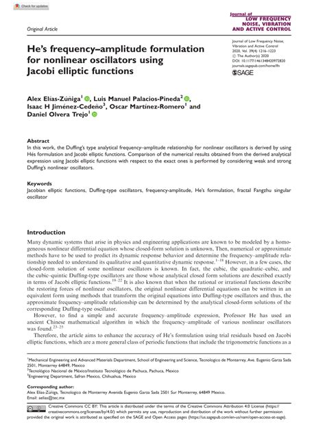 pdf he s frequency amplitude formulation for nonlinear oscillators using jacobi elliptic functions