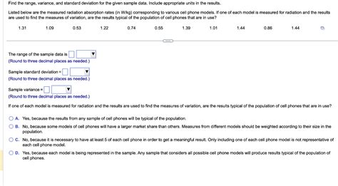 solved find the range variance and standard deviation for