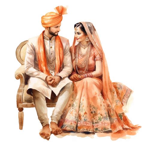 Watercolor Hindu Bride And Groom During Anand Karaj Clipart Clip Art