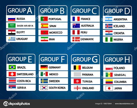 Football World Championship Groups Vector Country Flags Stock Vector