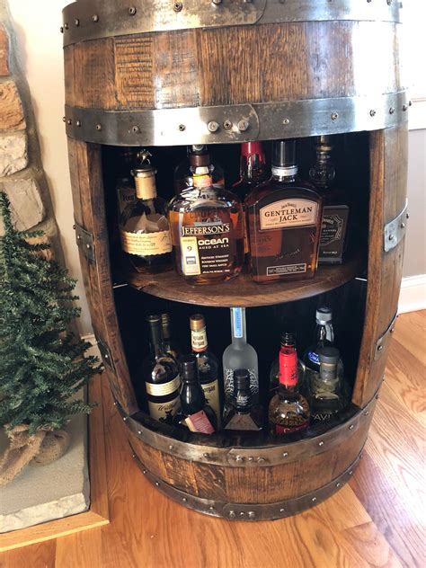 Whiskey Barrel Liquor Cabinet Handcrafted From A Reclaimed Whiskey Barrel