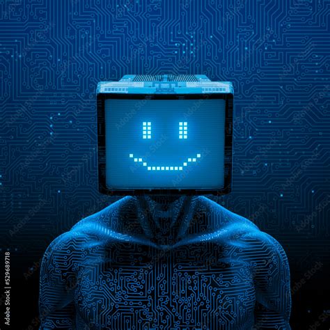 Smiling Gamer Artificial Intelligence D Illustration Of Dark Pixel