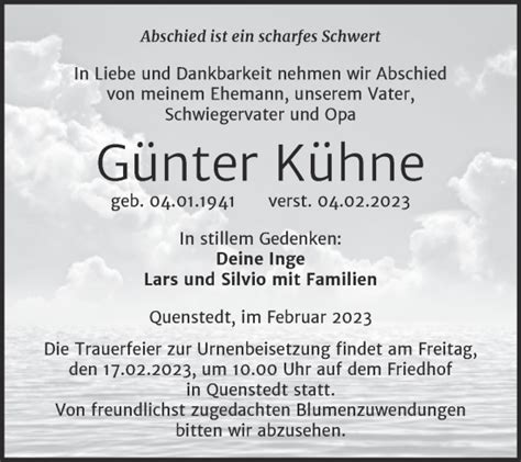 Traueranzeigen von Günter Kühne abschied nehmen de