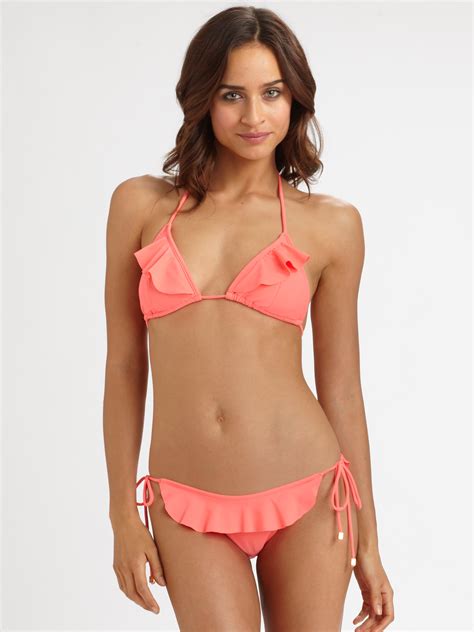 Shoshanna Ruffle Bikini Top In Coral Pink Lyst