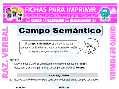 Campo Semántico Ejercicios para Quinto de Primaria Fichas Gratis