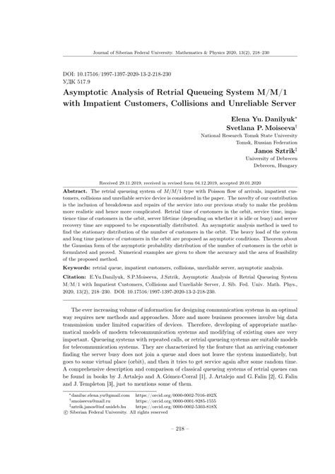 pdf asymptotic analysis of retrial queueing system m m 1 with impatient customers collisions