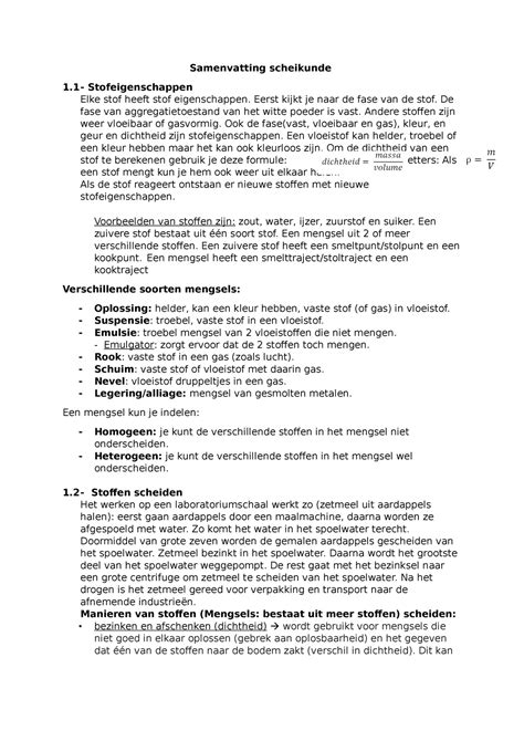 Samenvatting Scheikunde Hoofdstuk Havo Scheikunde Studeersnel