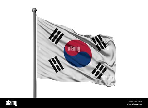 Flag Of South Korea Waving In The Wind Isolated White Background