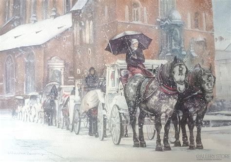 Dorożki zimą Monika Borowicz akwarela Gallerystore pl