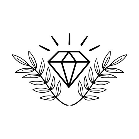 Hand Drawn Diamond With Leaf Doodle Illustration For Tattoo Stickers