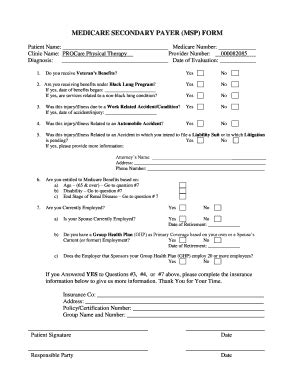 Fillable Online Procarept MEDICARE SECONDARY PAYER MSP FORM Procarept