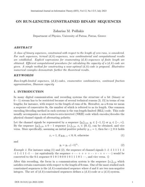 on run length constrained binary sequences pdf