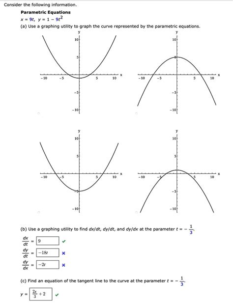 solved consider the following information parametric equations x 9t y 1 9t 2 a use a