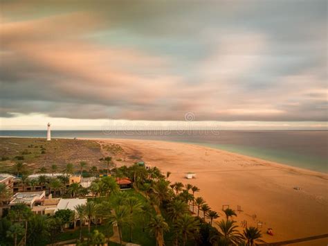 Top View Of Morro Jable Beach Jandia At Fuerteventura With Lighthouse