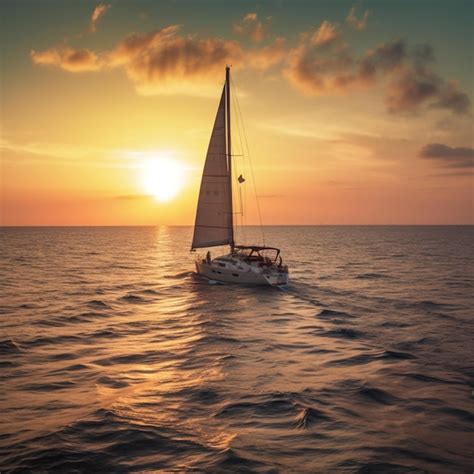 Un Velero Navega En El Agua Al Atardecer Foto Premium