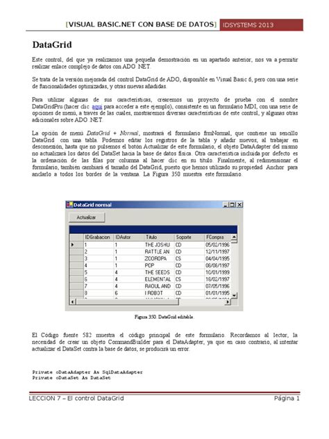 leccion 7 el control datagrid pdf active x data objects tabla base de datos