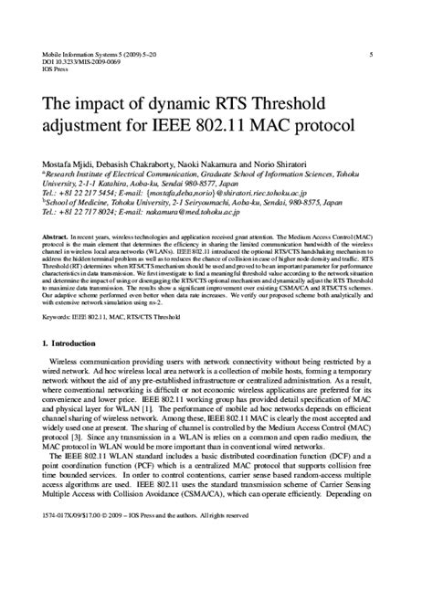 pdf the impact of dynamic rts threshold adjustment for ieee 802 11 mac protocol debasish