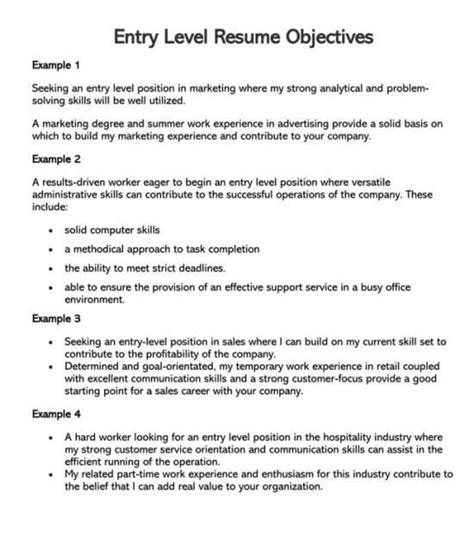 Entry Level Resume Objective Examples Outline Ideal