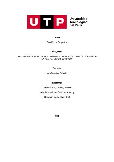 Avance DE Trabajo Final Gestion DE Proyectos 1 Curso Gestión de