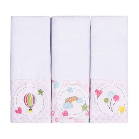 Kit Paninho De Boca Balão Bordado na Faixa 3 Pcs Papi Cia Bebê