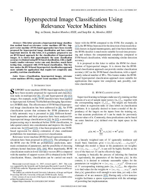 pdf hyperspectral image classification using relevance vector machines javier calpe
