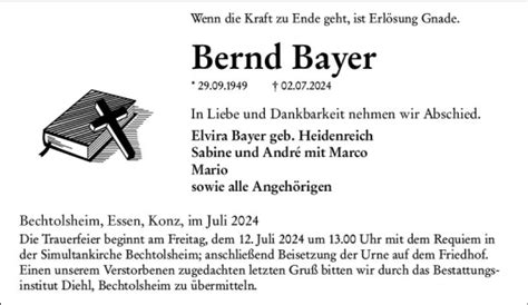 Traueranzeigen Von Bernd Bayer Vrm Trauer De