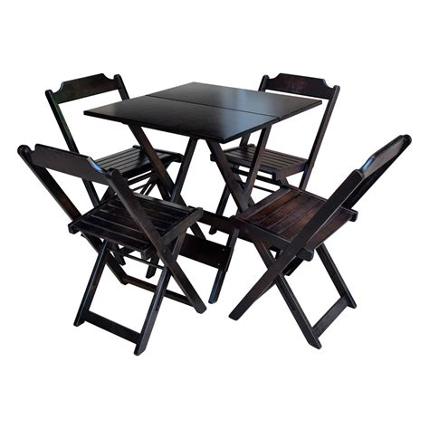 Kit 6 Conjuntos De Mesa 4 Cadeiras De Madeira Dobravel 70x70 Tabaco