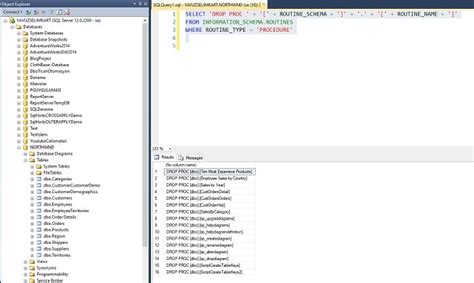 generating the code to remove all procedures in sql server mssql query