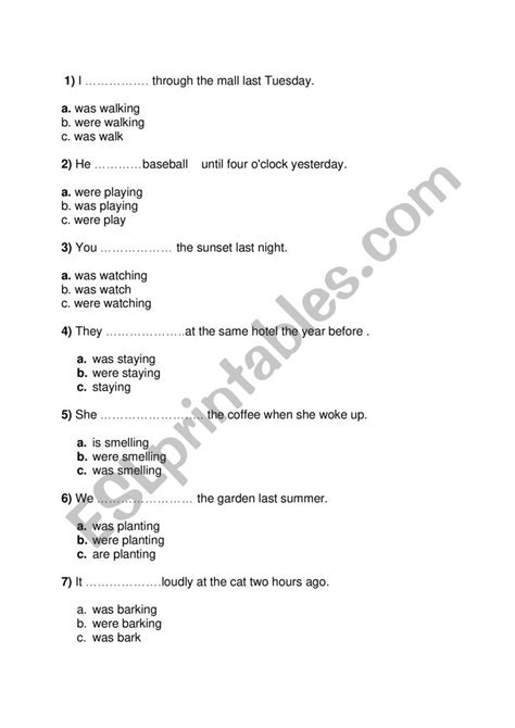 Past Simple And Past Continuous Multiple Choice Test Off