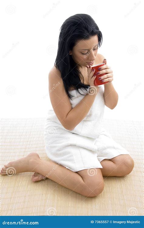 Top View Of Woman Holding Coffee Mug Stock Image Image Of Adult