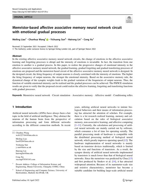 pdf memristor based affective associative memory neural network circuit with emotional gradual