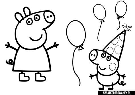 Świnka Peppa i George Impreza urodzinowa Kolorowanki Darmowe