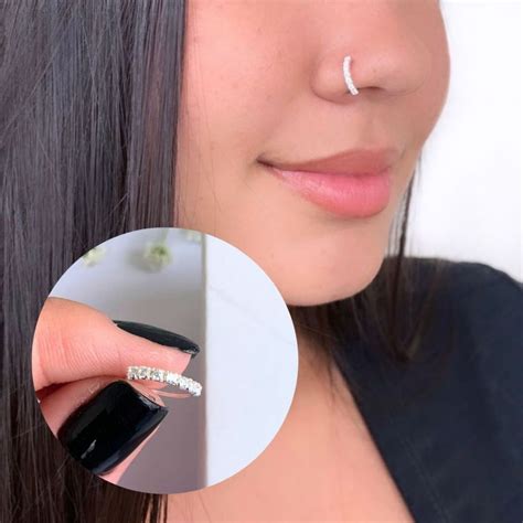 Piercing Nariz Cravejado 10mm Cravejado Zircônia Prata 925 Shopee Brasil