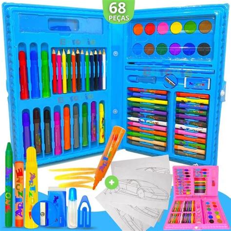 Maleta Pintura Infantil Estojo 68 Peças Para Colorir Europio Estojo