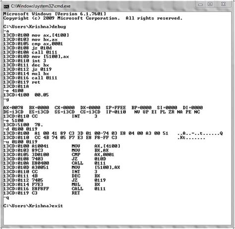 how to execute 16 bit alp using debug in command prompt debug alp 8086 mpmc programs mpmc