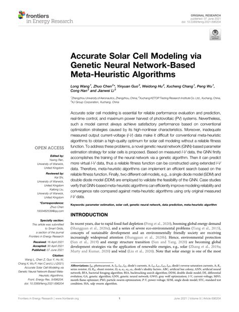 pdf accurate solar cell modeling via genetic neural network based meta heuristic algorithms