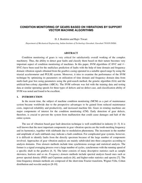 pdf condition monitoring of gears based on vibrations by support vector machine algorithms
