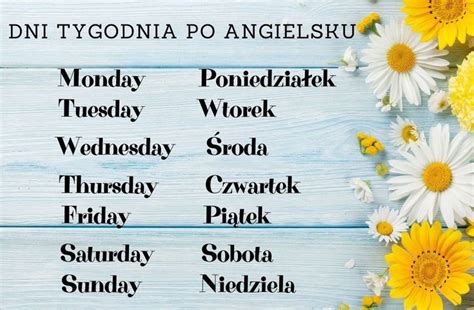 Dni Tygodnia Po Angielsku