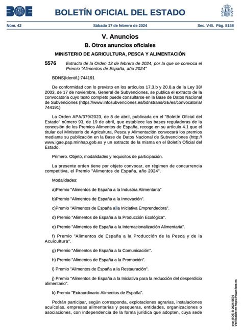 Extracto De La Orden 13 De Febrero De 2024 Por La Que Se Convoca El