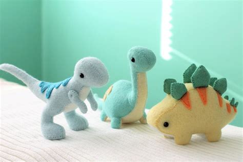 PDF Pattern Felt Dinosaur Plush Bundle Velociraptor Stegosaurus And