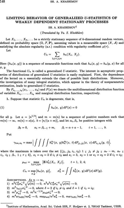 limiting behavior of generalized u statistics of weakly dependent stationary processes theory