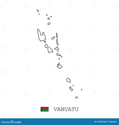 Vanuatu Map Line Linear Thin Vector Simple Outline And Flag Black On