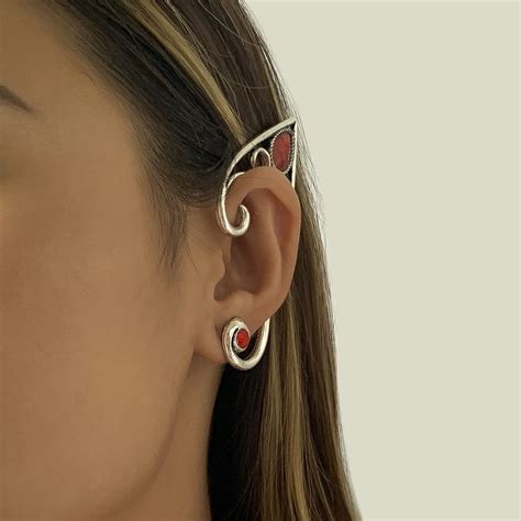 Minzaos BETHYNAS Gothic Ruby Elf Ear Cuff Non Piercing Cartilage Ear