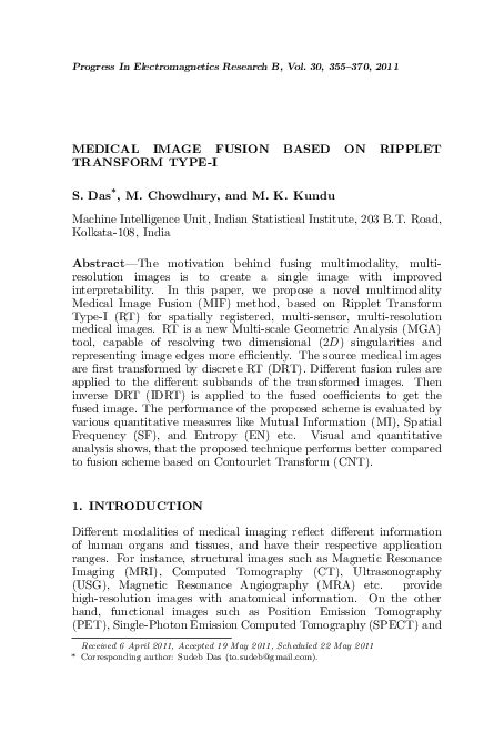 pdf medical image fusion based on ripplet transform type i manish chowdhury and malay kumar
