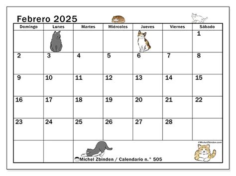 Calendários de febrero de 2025 Michel Zbinden ES