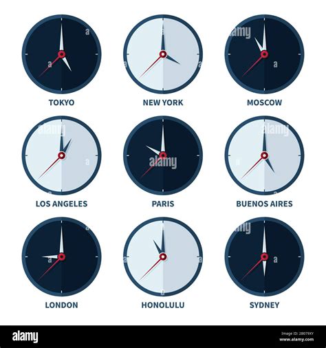 Relojes Mundiales Para Zonas Horarias De Diferentes Ciudades Vector