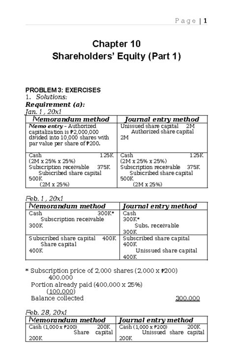 SOL Chapter 10 Shareholders Equity Part 1 PROBLEM 3 EXERCISES 1