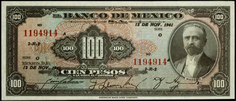 Mexico 100 Pesos Banknote 1941 Banco De Mexico World Banknotes Coins