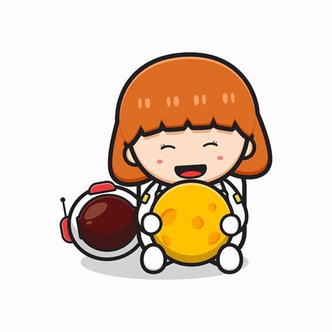 Premium Vector Cute Astronaut Character Holding Moon Cartoon Icon