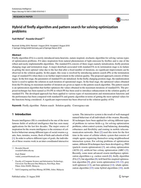 pdf hybrid of firefly algorithm and pattern search for solving optimization problems